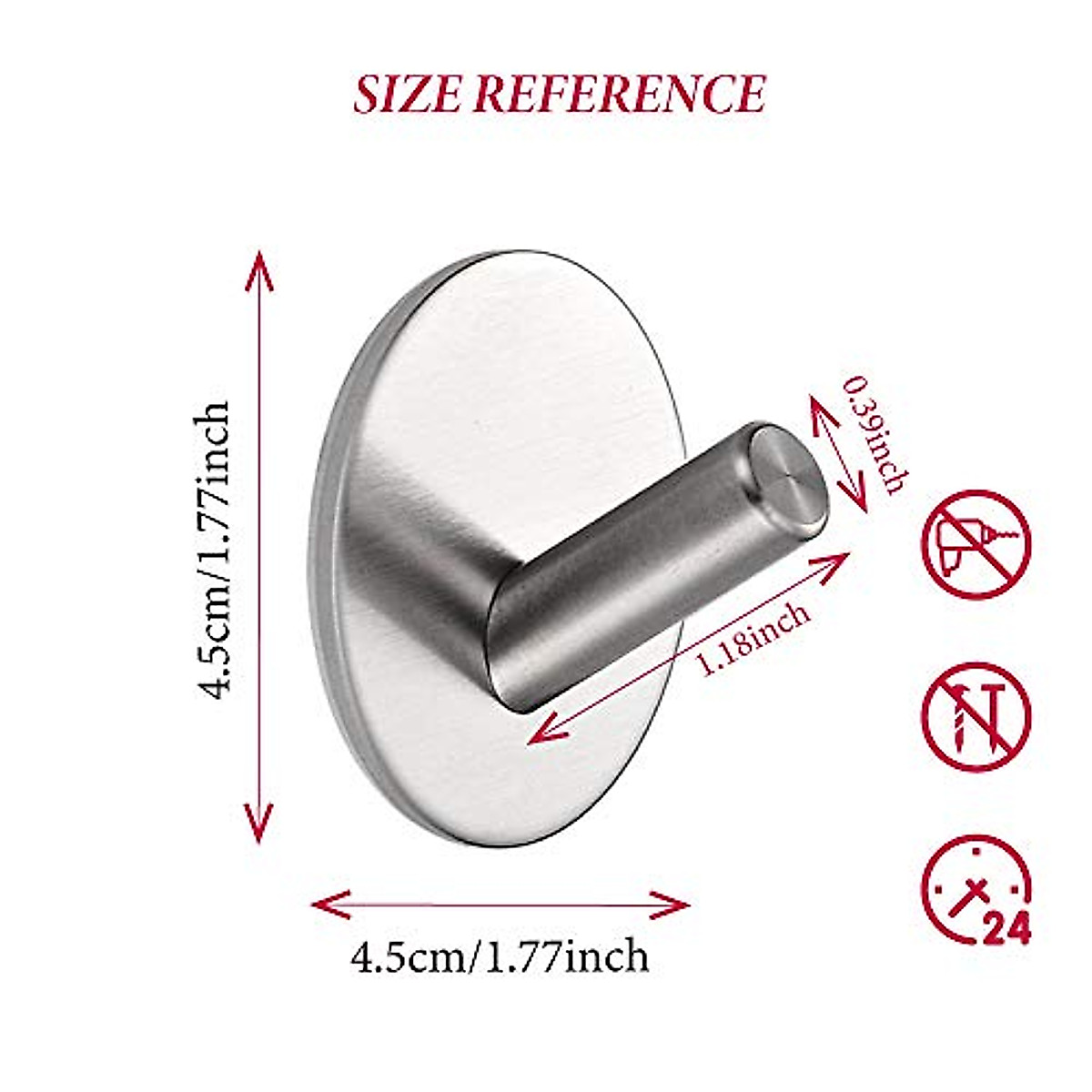 Grelity 4 Pack Round Adhesive Hooks, Super Strong Heavy Duty Stainless Steel Hooks, No Drill No Screw，Self AdhesiveWall Mounted Hanger for Key Robe Coat Towel (Silver 01)