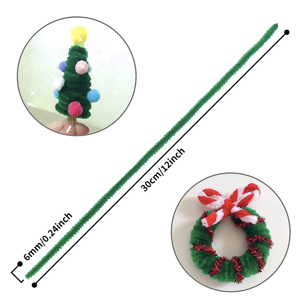 Cuttte Pipe Cleaners Craft Supplies - 300pcs Dark Green Pipe Cleaners Chenille Stems for Craft Kids DIY Art Supplies (6 mm x 12 inch)