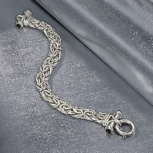 Ross-Simons Sterling Silver Byzantine Bracelet With Black Onyx. 7 inches