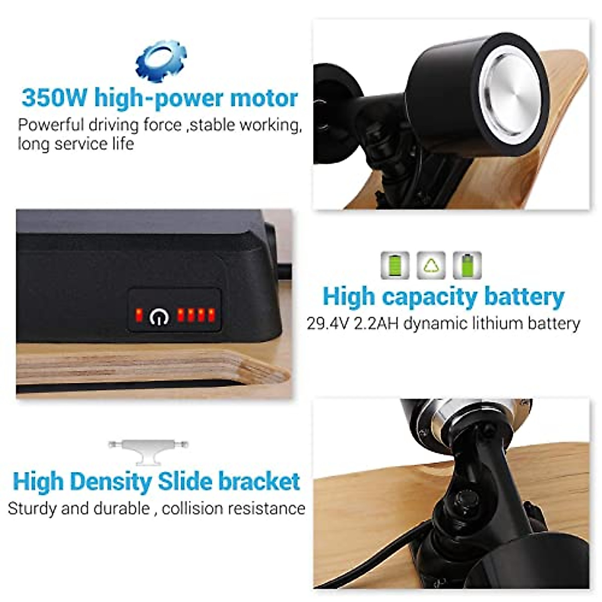 CAROMA 350W Electric Skateboard for Adults Teens, 27.5" 7 Layers Maple Electric Longboard with Remote, 12.4 MPH Top Speed, 8 Miles Max Range, 220lbs Max Load E Skateboard