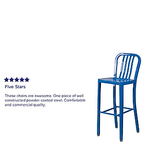 Flash Furniture Gael Commercial Grade 2 Pack 30" High Blue Metal Indoor-Outdoor Barstool with Vertical Slat Back