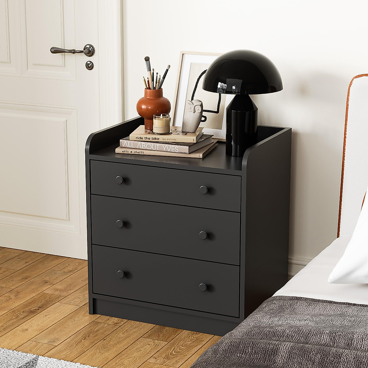 Anystyle Black 3 Drawer Dresser Set of 2, Modern 3 Drawer Dresser Bedside Table, Black Side End Table Nightstand for Bedroom Living Room