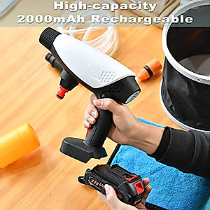 Cordless Pressure Washer,LAND 20V Electric Portable Power Cleaner with 2.0Ah Battery, Car Wash with All-in-one Adjustable Sapry Nozzle for Wall/Floor/Window/Cars/Fences/Siding with Bucket