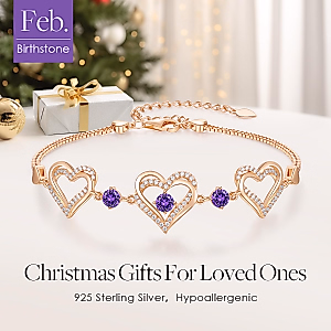 CDE Forever Love Heart Charm Link Bracelet for Women, 925 Sterling Silver Birthstone Bracelet Mother's Day Gift Anniversary Christmas Birthday Jewelry Gifts for Women Wife Her Girlfriend