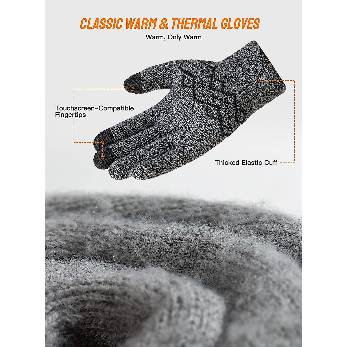 TRENDOUX Gloves for Men, Running Driving Glove Women Touchscreen Warm Stretchy Material Elastic Cuff Double Thickened Windproof Snow Texiting Phone - Typing Cold Hands - Black - L