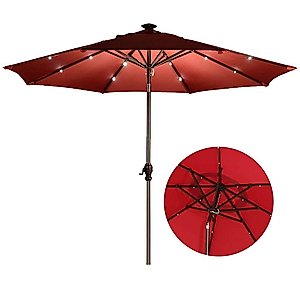 Garden Parasols with Solar LED Lights, 8 Steel Ribs, Tilt Mechanism, Base not Included, for Balcony Terrace Garden Outdoor