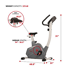 Sunny Health & Fitness Stationary Upright Exercise Bike with Performance Monitor, Tablet/iPad Device Holder, 275 LB Max User Weight with Body Fat and BMI Calculator - SF-B2952,Gray