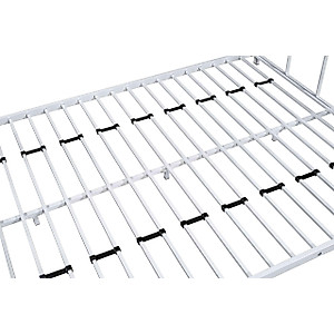 ATY Metal Full Size Floor Bed, House Shaped Bedframe w/Roof Design for Kids, Toddlers, Easy Assembly & No Box Spring Needed, White