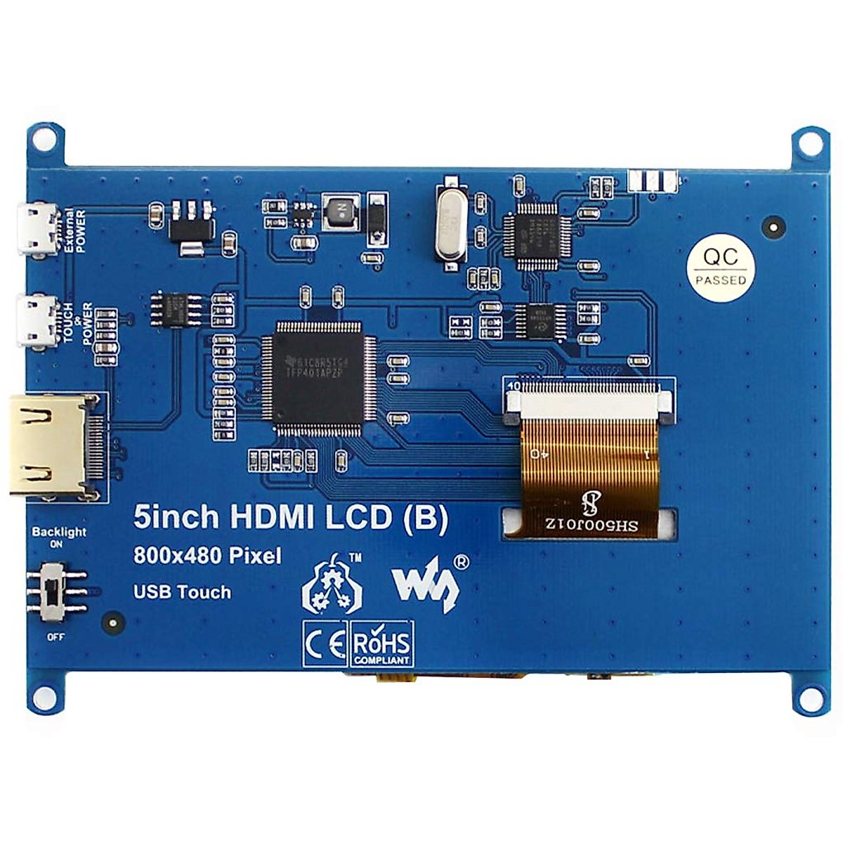 waveshare 5" 800×480 Resistive Touch Screen LCD TFT Monitor for Raspberry Pi 4B/3B+/3B/2B/A+/Zero/Zero W/WH, PC Windows 10/8.1/8/7, Driver Free