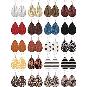 Hicarer 20 Pairs Faux Leather Earrings Lightweight Leaf Earring Teardrop Dangle Earrings for Women Jewelry Gift(Classic with Bold Style)