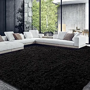 HOMBYS Shaggy Area Rug 9x12 Feet, Ultra Fuzzy Large Plush Faux Fur Carpet for Living Room Bedroom, Non-Skid Fuzzy Rug for Kids Playroom Home Decor, Black