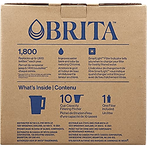 Brita Large Water Filter Pitcher for Tap and Drinking Water with SmartLight Filter Change Indicator + 1 Standard Filter, Lasts 2 Months, 10-Cup Capacity, Black