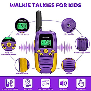 Retevis RT37 Walkie Talkies for Kids,Toy Gifts for 6-12 Year Boys Girls, Walkie Talkies 22 CH, LED Flashlight, Indoor Family Activities Long Range for Camping,Hiking,Outdoor(Purple,2 Pack)