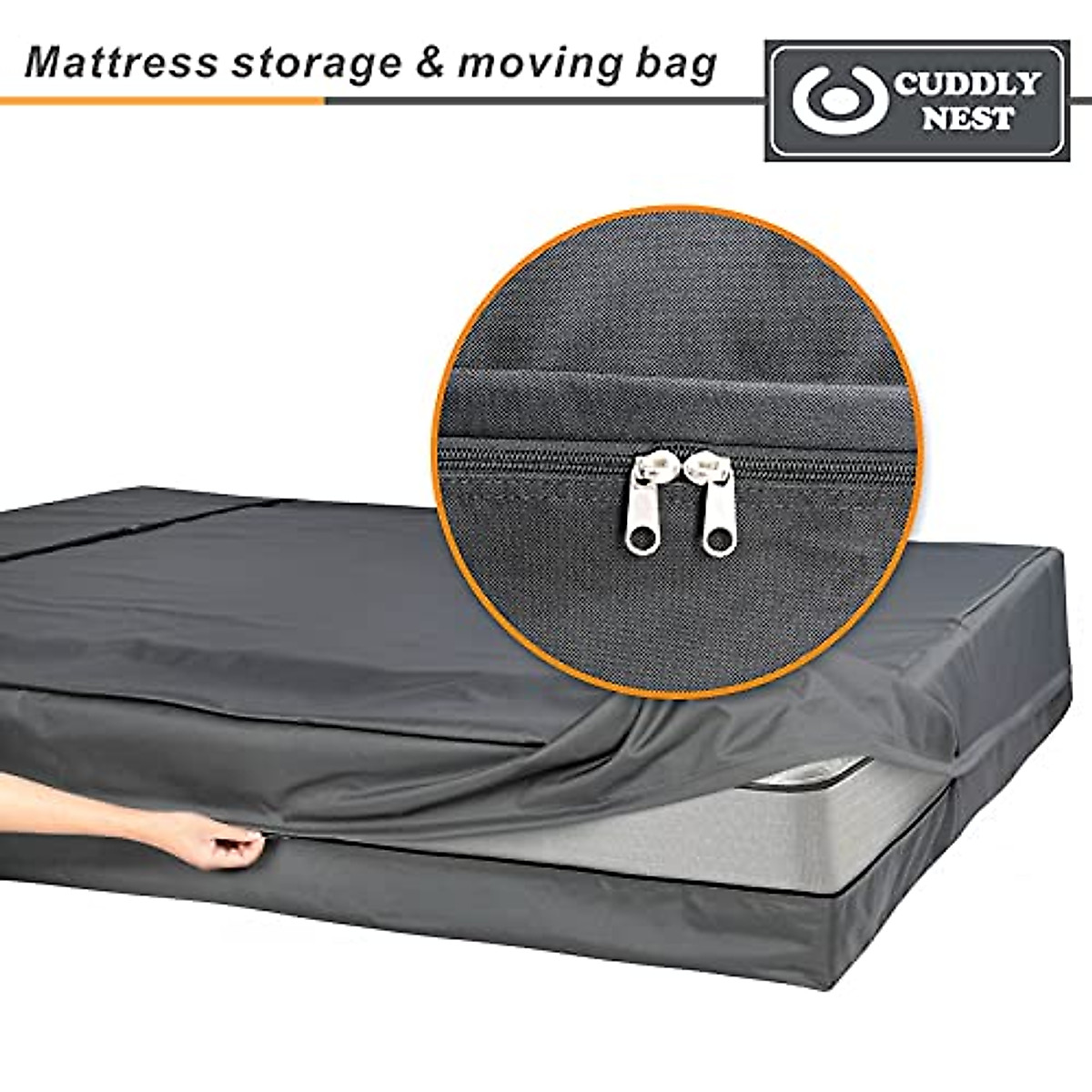 Waterproof Mattress Storage Bag for Moving and Storage - Reusable Heavy Duty Canvas Mattress Bag with Zipper and Lifting & Moving Straps (Gray, Twin)
