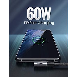 UGREEN Type C to Type C Cable 60W USB C Charger Cable 90 Degree Compatible with with MacBook Pro 2022, iPad Pro 2022, Samsung Galaxy S23/S22/Z Fold/Z Flip, Google Pixel 7/6a, Switch, etc. 3.3FT