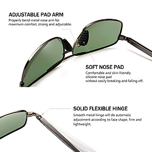 SUNGAIT Ultra Lightweight Rectangular Polarized Sunglasses UV400 Protection (Gunmetal Frame Green Lens, 62) Metal Frame 2458 QKMLV