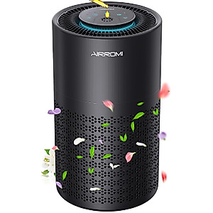 AIRROMI Air Purifiers with an Extrea Filter Covers Up to 990 sqft, Air Cleaner with Fragrance Sponge for Allergens Dust, Smoke, Odor, Dander, Pollen, H13 True HEPA 3-in-1 Filte (black)