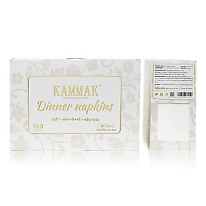 KAMMAK White Dinner Napkins Disposable with Pocket 100 Pack Wedding Reception Paper Napkins Guest Hand Towels Soft Absorbent Party Napkins for Decoration, Bathroom, Kitchen (16.5 X 16.5 inch)