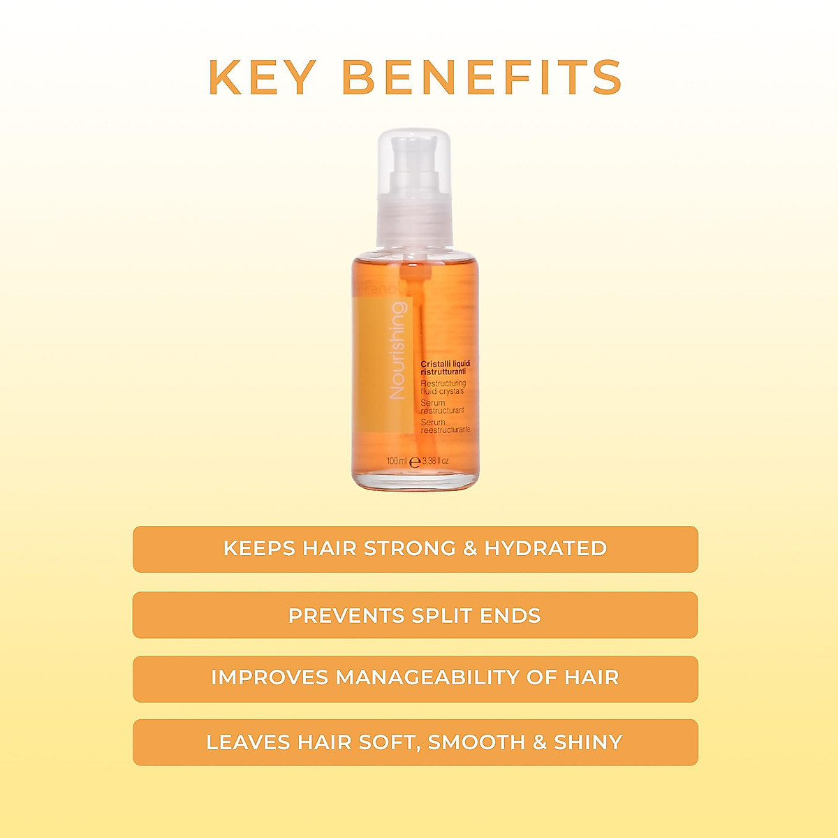 Fanola Nourishing Restructuring Fluid Crystals Hair Serum Detangles, Adds Shine, And Prevents Split Ends For Curly, Frizzy And Permed Hair 3.38oz