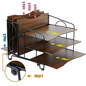Aimeaihe Wood File Organizer, Metal Desk File Organizer with 3 Paper Letter Trays and 2 Vertical Upright Folder Holders, Desk Organizers and Accessories for Office Home School, Black