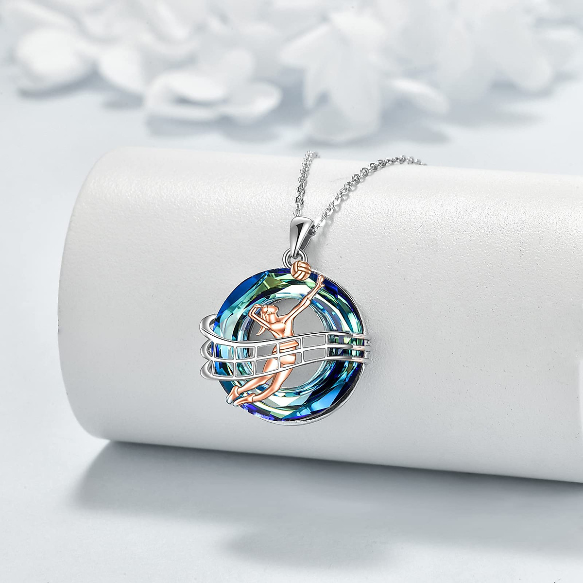 CRMAD Volleyball Gifts Necklace for Players Sterling Silver Crystal Sport Inspirational Volleyball Jewelry for Women (crystal)