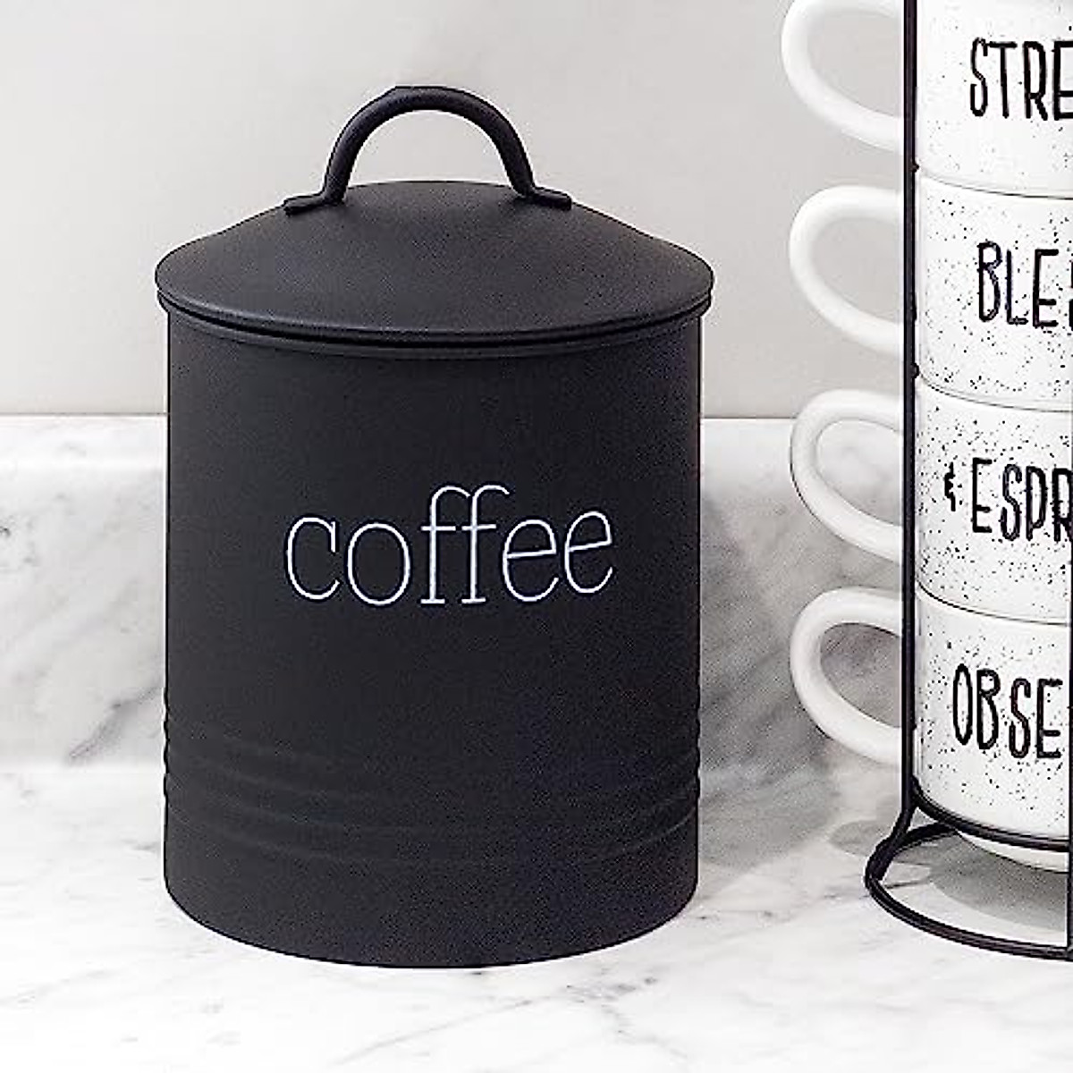 AuldHome Enamelware Black Coffee Canister; Modern Farmhouse Style Coffee Storage for Kitchen