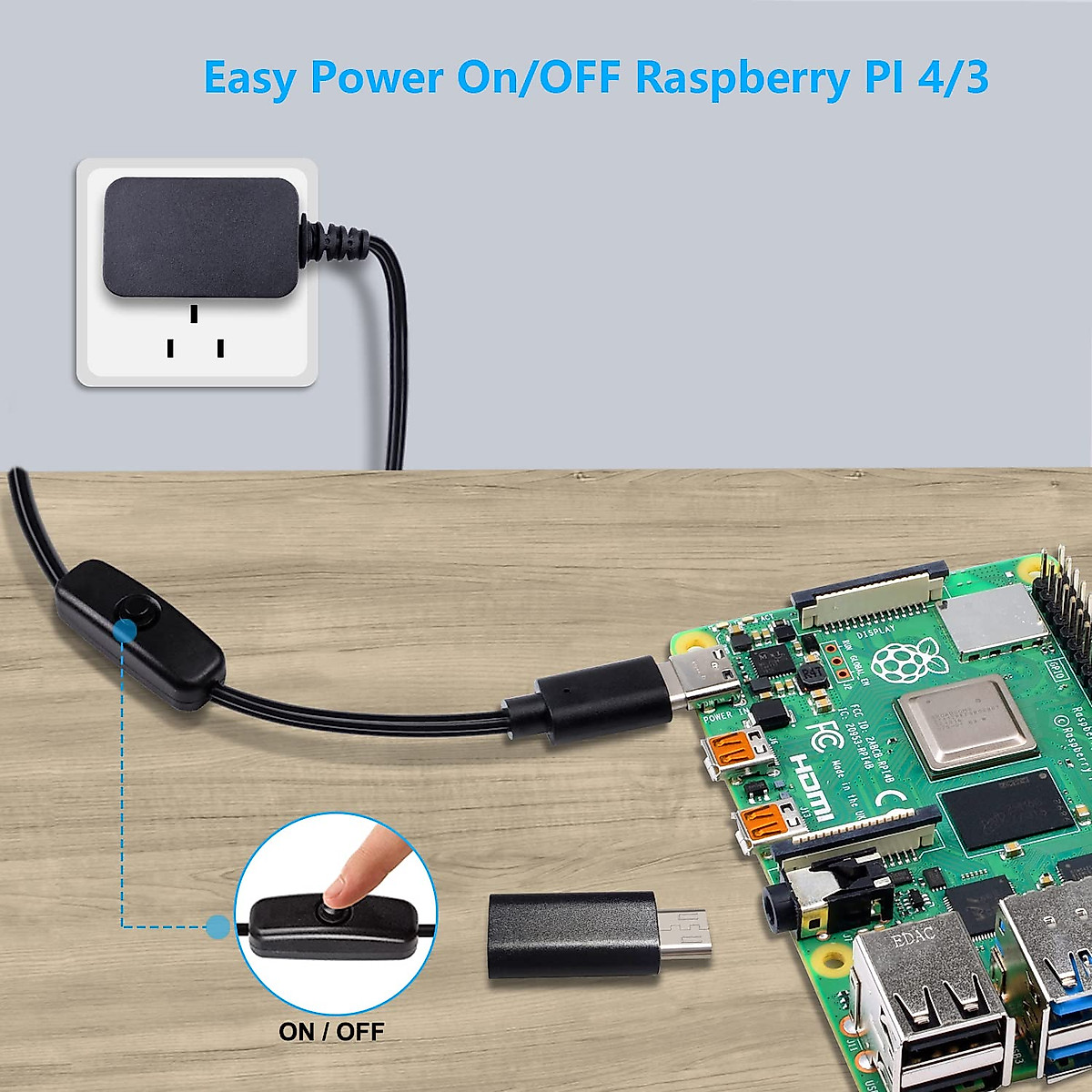 Smraza 5.1V 3A Power Supply Compatible with Raspberry Pi 4 ON/Off Switch, USB-C Pi 4 Charger Raspi 4B Adapter for Raspberry Pi 4 Model B 1GB 2GB 4GB 8GB Version
