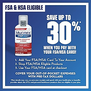Mucinex Fast-Max Severe Congestion & Cough Medicine, Maximum Strength Symptom Relief, Over-The-Counter Medication, Cold Medicine, Cough Suppressant, Expectorant, Nasal Decongestant, FSA/HSA, 6 FL OZ