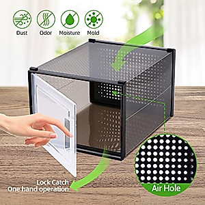 Ohuhu Shoe Storage Box Clear Organizer XL Large Size Stackable Plastic Shoes Containers - Sneaker Closet Drawer Type Front Opening - 6 Pack Boot Bins Display Case Cubby Holders Fit Up to US Men 14