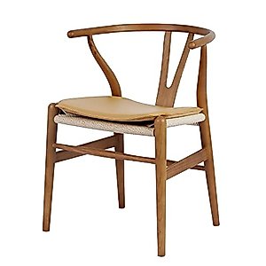 Forsho Wishbone Chair with PU Soft Seat Cushion,Mid-Century Solid Wood Y Back Weave Dining Chair（Ash Wood - Walnut + Cushion）