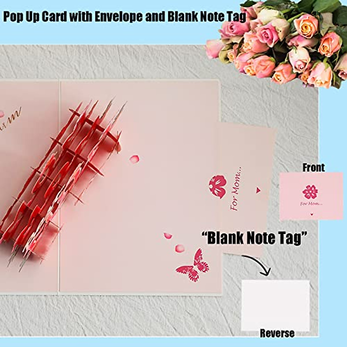 3D Pop Up Card for Mom 7.87''*5.9''Mothers Day Pop Up Card with Envelope and Blank Note Tag,Best Mom Ever,Pop Up Cards All Occasion for Birthday Mothers Day Thank You Cards,Anniversary,Get Well