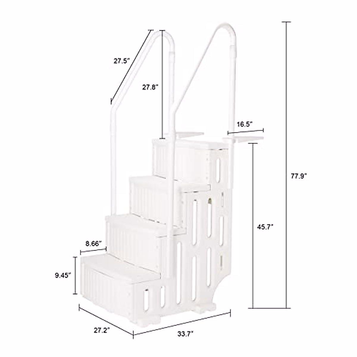 VINGLI Pool Ladder Heavy-Duty 4 Safety Step for Above Ground Pools Stair Entry System with Handrails, 33.5” x 27.2" x 77.9", 400lb, White