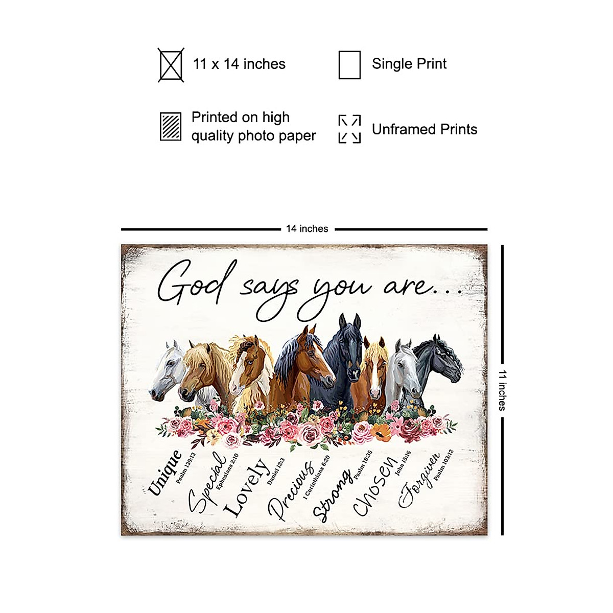 Christianity Religion Horse Wall Art 11x14 - Inspiration spiritual Scripture Boho-chic Farmhouse Poster - God Says You Are Girl Bedroom Decor - Shabby chic decoration - Country Western Gift for Woman