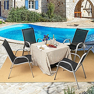 Giantex Set of 4 Patio Chairs, Outdoor Stackable Dining Chairs w/Armrests, 330 LBS Capacity, All Weather Fabric, Heavy Duty Rustproof Steel Frame, Lawn Chairs for Porch, Yard, Pool, Garden (Black)