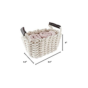 StorageDoctor Small Cotton Rope Basket Decorative Woven Basket Collapsible Nursery Hamper with Handles for Laundry, Towels,Books,Keys,Storage Basket (White, 8.5"x6.5"x6")