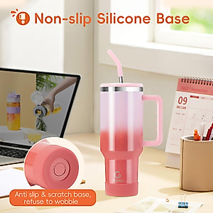 VUSIGN 40 oz Tumbler with Handle and Straw Lid, Stainless Steel Vacuum Insulated Tumbler Travel Mug Water Bottle Cup for Water Iced Tea Coffee Smoothie Car, Flamingo