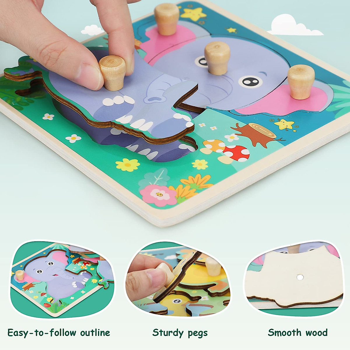Toy Life Wooden Puzzles for Toddlers 1-3, 6 Animals Toddler Puzzles 1-3, Puzzles for Toddlers 2-4, Wood Puzzles Montessori Toys for 1 2 Year Old, Baby Puzzles 12-18, Kids Learning Toy Xmas Gifts