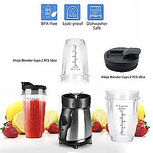 Ninja Blender Cups, Ninja Blender Cups Replacement, Ninja Replacement Cups for BL480 BL490 BL640 BL680 Auto IQ Blender, 18 oz