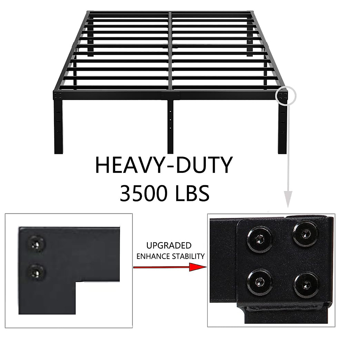 QUALEONA Bed-Frame-Queen, 18 Inch Metal Platform Queen-Size-Bed-Frame, No Box Spring Needed, Heavy Duty Steel Slat Support, Noise Free, Easy Quick Assembly, Black
