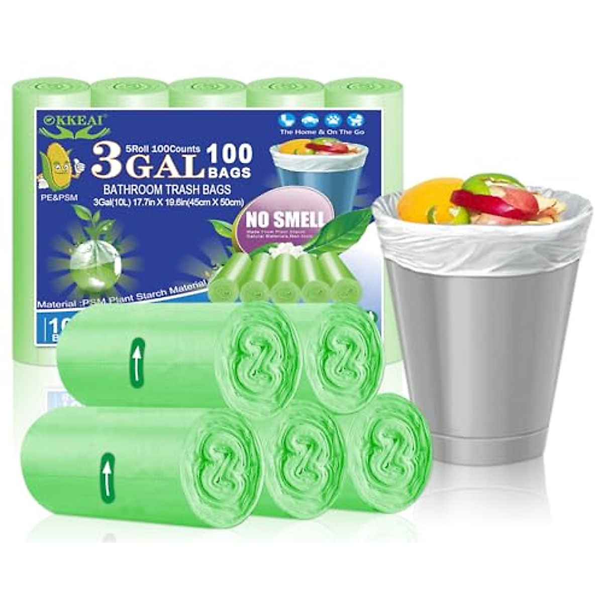 OKKEAI 3 Gallon Small Trash Bags 100 Counts Small Trash Can Liners Garbage Bags Mini 10L Wastebasket Bin Liners Bags for Bathroom Kitchen Bedroom Living Room Office,Green