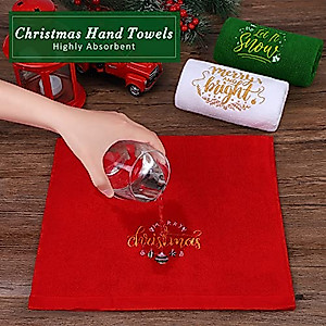 Shojoy 3 Pack Christmas Hand Towels 100% Cotton Large Size 25 x 14 Inch Christmas Theme Embroidery Towels for Christmas Home Bathroom Kitchen Decor (Red, Green, White)