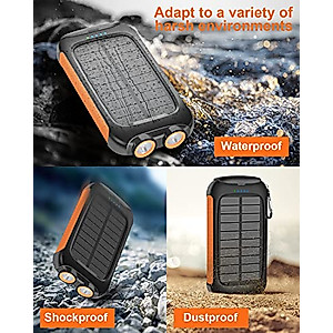 Solar Charger 20000mAh Solar Power Bank Portable Charger External Battery Pack USB C Input/Output Port Waterproof Solar Panel Charger with Dual LED Flashlights for iOS, Android and Outdoor Camping