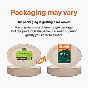 100% Compostable Oval Paper Plates [50-Pack] - {PFAS-Free} - {BPI Certified} - [10 Inch] Heavy Duty, Eco-Friendly, Biodegradable Bagasse Dinner Platters - Natural Brown 10" Oval Plates by Stack Man