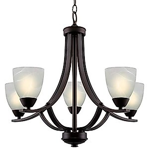 Kira Home Weston 24" Contemporary 5-Light Large Chandelier + Alabaster Glass Shades, Adjustable Chain, Oil Rubbed Bronze Finish