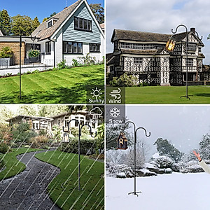 Double Shepherds Hook for Outdoor,78 Inch Bird Feeder Pole with 5 Prongs Base,Adjustable Heavy Duty Garden Hanging Holder for Hanging Plant,Solar Light,Weddings Decor,Hummingbird Feeder（1 Pack）