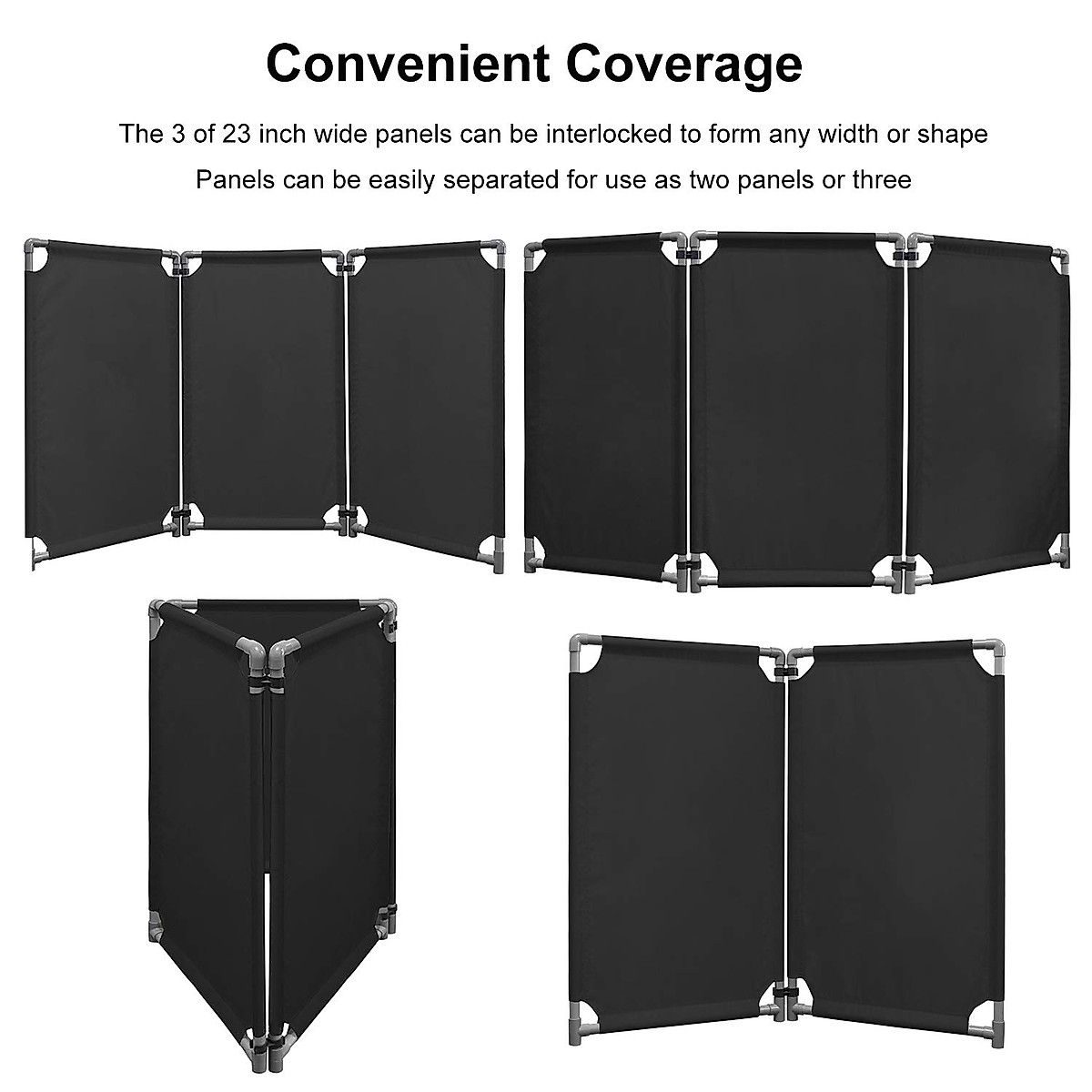 3 Panels Safety Barricade 5.8FT Foldable Security Sign Barrier Gate with Heavy Duty PVC Frame High Visibility Caution Symbol Crowd Control Restricted Area Pedestrian Barricade Traffic Fence Black