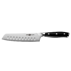 Klaus Meyer Stahl High Carbon Exclusive German Steel 5.5 inch Kitchen Chef Knife Ultra Sharp Santoku Knife, Japanese Chefs Knife (Black)