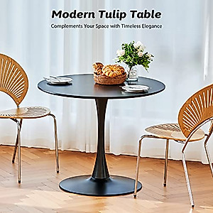 VONLUCE Round Dining Table, 36 Inch Tulip Table with MDF Top and Steel Base, Small Pedestal Table for Dining Room Kitchen Living Room More, Modern Bistro Table Kitchen Table with 220lb Capacity, Black