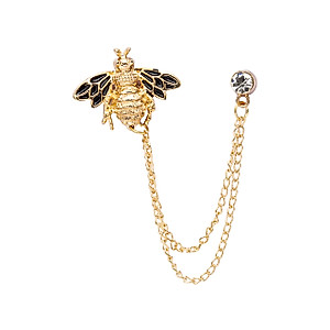A N KINGPiiN Lapel Pin for Men Bee with Hanging Chain Brooch Suit Stud, Shirt Studs Men's Accessories (Gold)