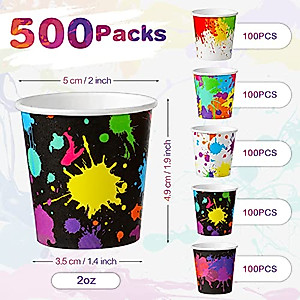 500 Pack 2 oz Paper Cups, Mini Mouthwash Cups, Disposable Bathroom Cups, Small Paper Drinking Cups Espresso Cups for Home Office Travel Picnic Party Supplies (Artist Paint)